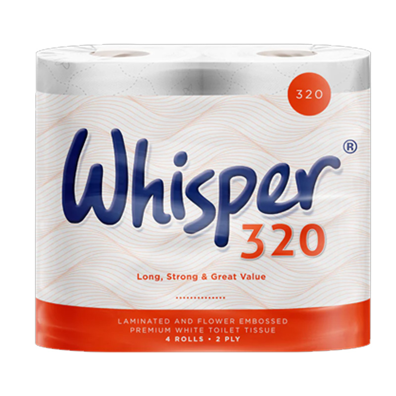 Whisper TOILET ROLLS - 2ply White 320 Sheet (36 Rolls). Healthcare